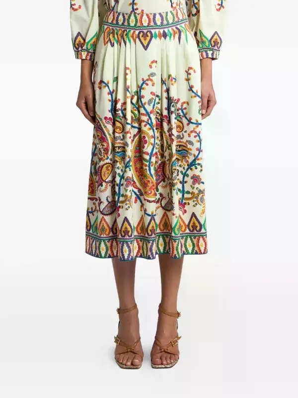 Etro Floral Paisley-print Pleated Midi Skirt - Neutrals