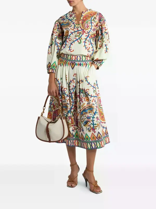 Etro Floral Paisley-print Pleated Midi Skirt - Neutrals