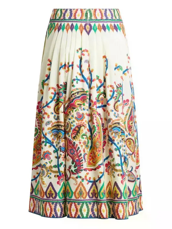 Etro Floral Paisley-print Pleated Midi Skirt - Neutrals