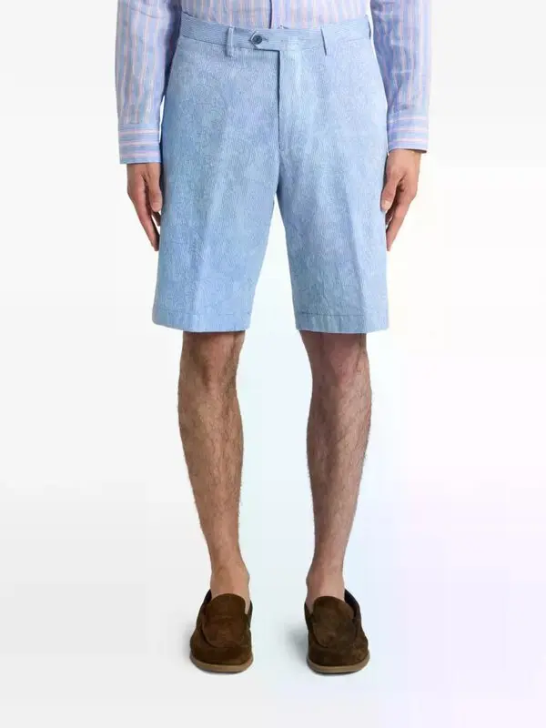 Etro Striped Cotton Jacquard Shorts With Floral Paisley Motif - Blue