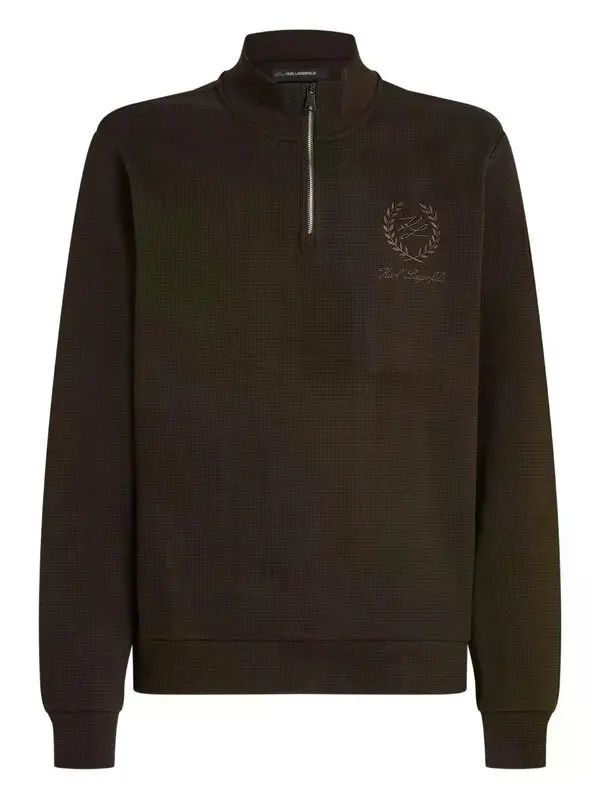Karl Lagerfeld Logo-embroidered Half-zip Sweatshirt - Brown