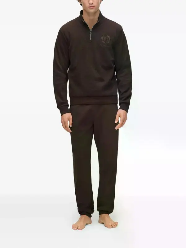 Karl Lagerfeld Logo-embroidered Half-zip Sweatshirt - Brown