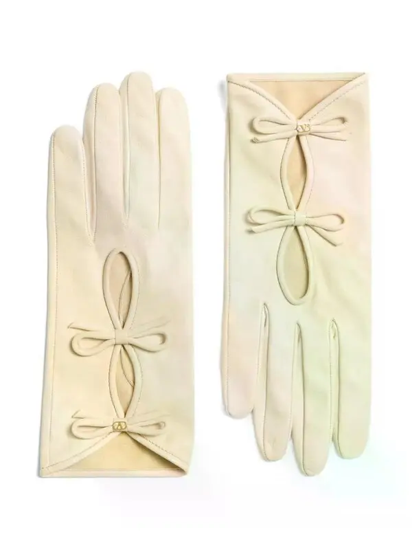 Valentino Garavani Bow-detail Leather Gloves - Neutrals
