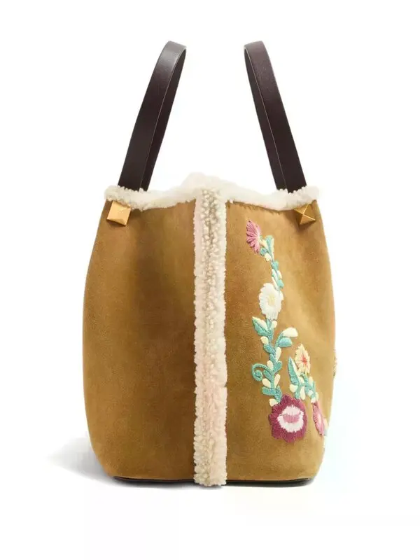 Valentino Garavani Vlogo Signature Floral-embroidered Tote Bag - Neutrals
