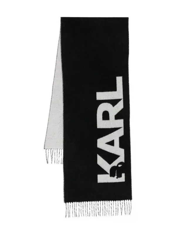 Karl Lagerfeld Logo-detail Fringe Scarf - Black