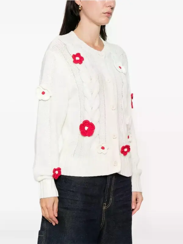 Stine Goya Flower-appliqué Cable-knit Cardigan