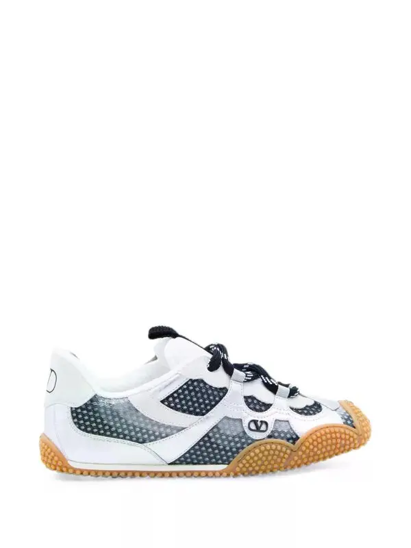 Valentino Garavani Amphibia Sneakers In Rubberized Calfskin And Laminated Nappa - Silver