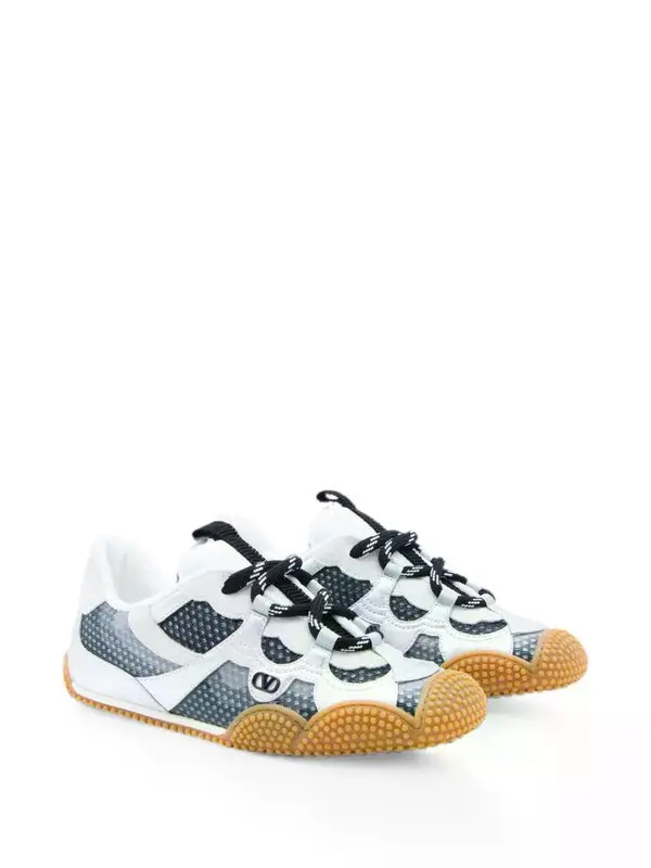 Valentino Garavani Amphibia Sneakers In Rubberized Calfskin And Laminated Nappa - Silver