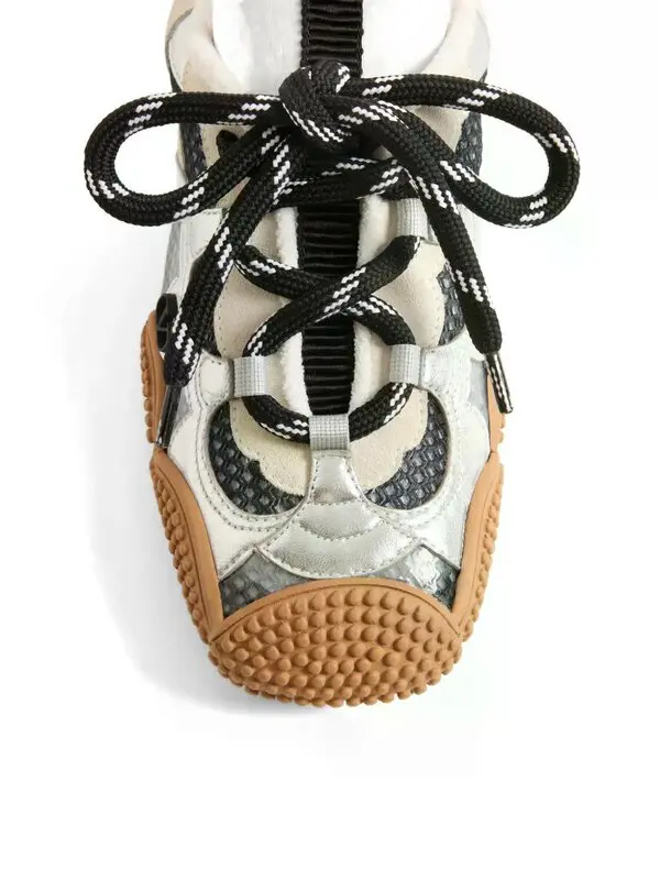 Valentino Garavani Amphibia Sneakers In Rubberized Calfskin And Laminated Nappa - Silver