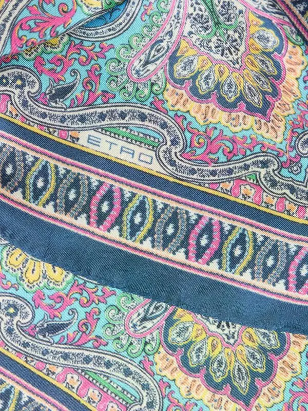 Etro Floral Paisley Silk Pocket Square - Blue