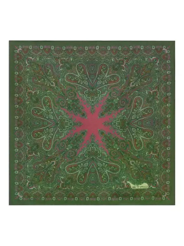 Etro Floral Paisley Silk Pocket Square - Green