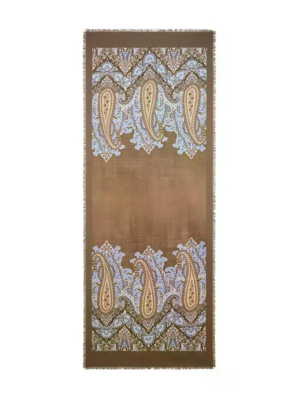 Etro Paisley Check Scarf - Brown