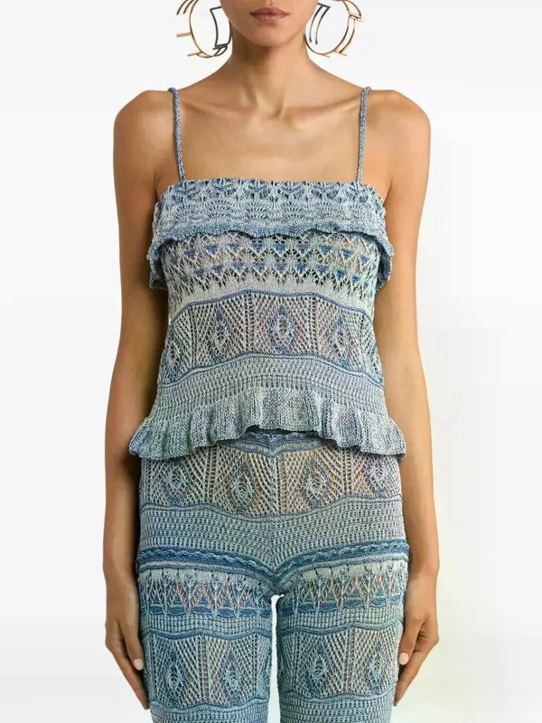 Etro Crocheted Cotton Top With Ruffled Trim