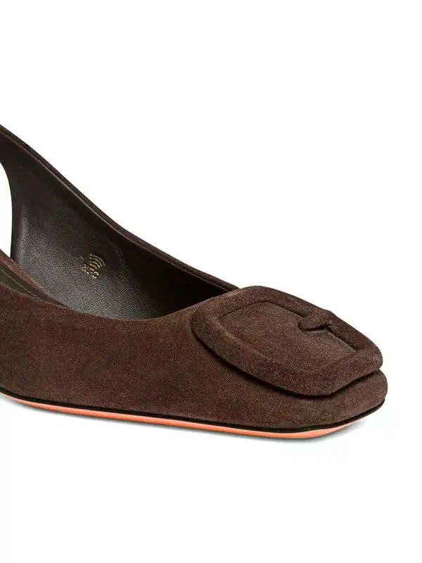 Santoni 5mm Suede Buckle Detail Pumps - Brown