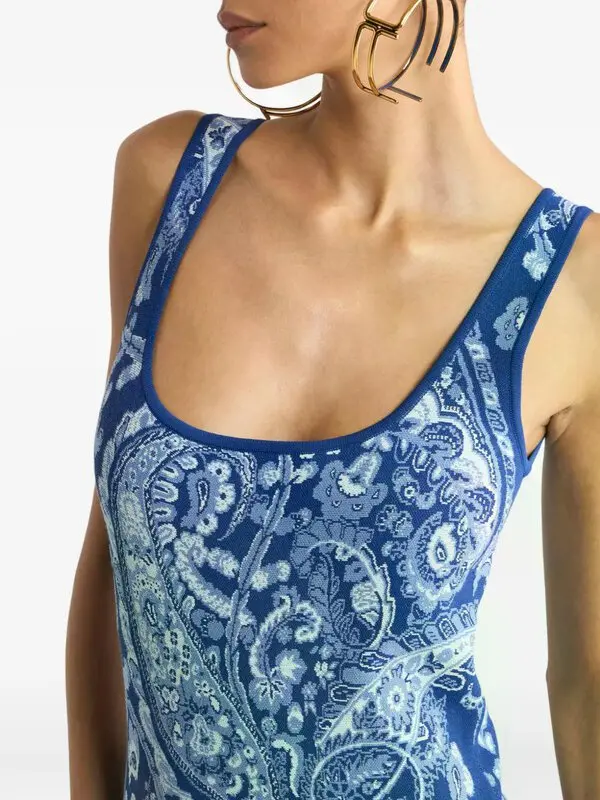 Etro Jacquard Midi Dress With Floral Paisley Motif - Blue
