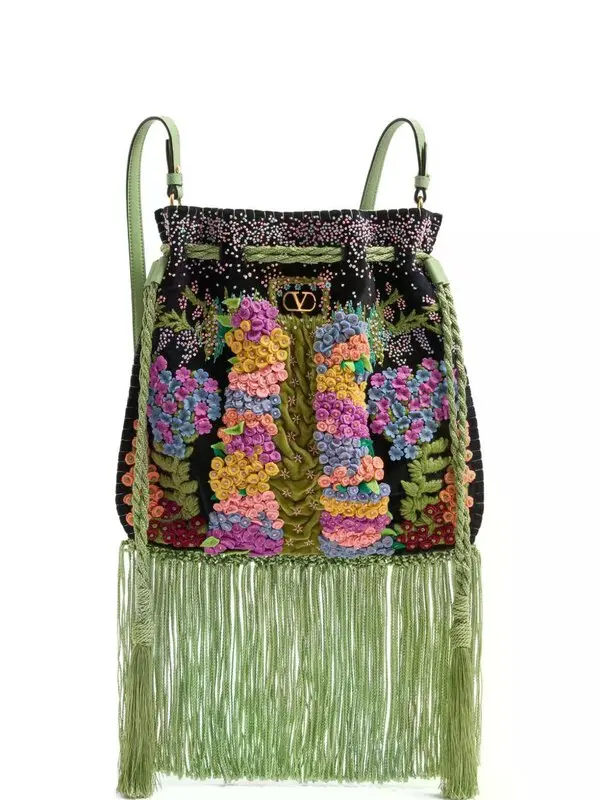Valentino Garavani Nellcôte Alice Velvet Bag With Floral Embroidery And Fringe