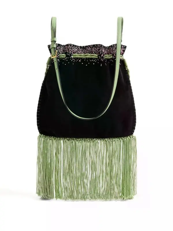 Valentino Garavani Nellcôte Alice Velvet Bag With Floral Embroidery And Fringe