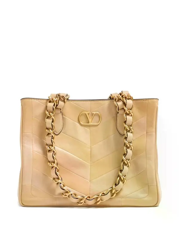 Valentino Garavani Laseine Small Shopping Bag In Chevron-patterned Nappa Leather - Neutrals