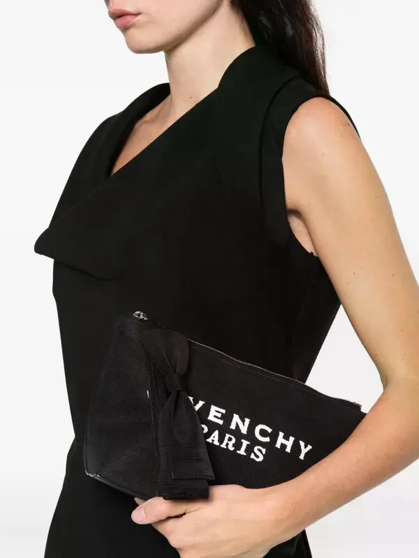 Givenchy Logo Clutch With Bow Detail - Black