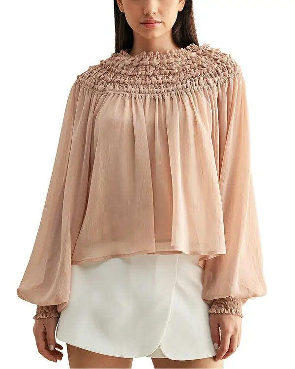 LUVEE Smocked Sheer Blouse - Blush