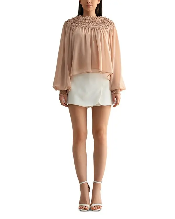 LUVEE Smocked Sheer Blouse - Blush