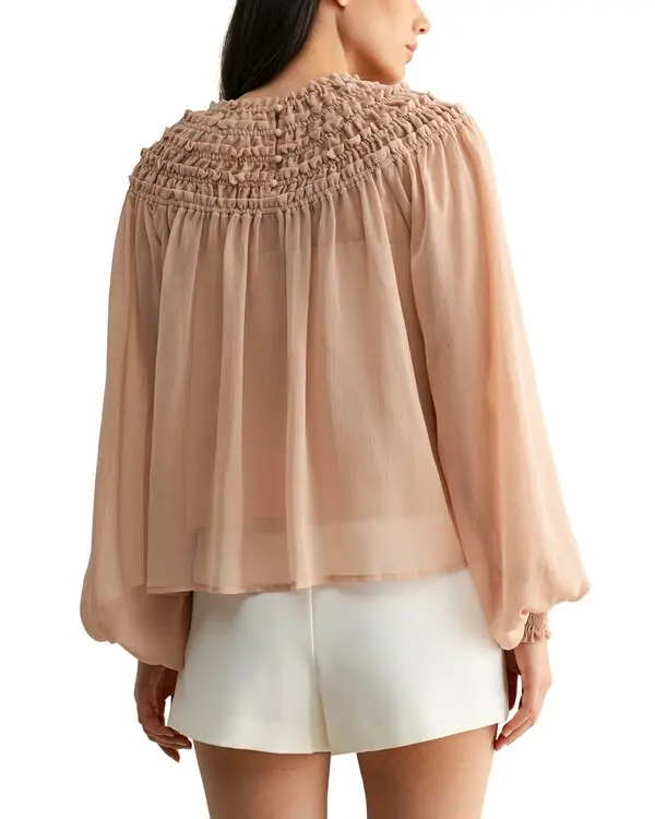 LUVEE Smocked Sheer Blouse - Blush