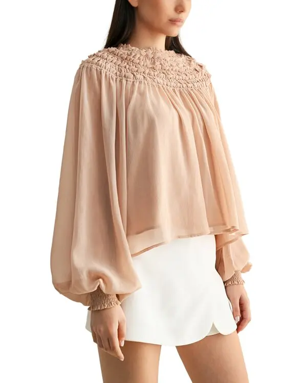 LUVEE Smocked Sheer Blouse - Blush
