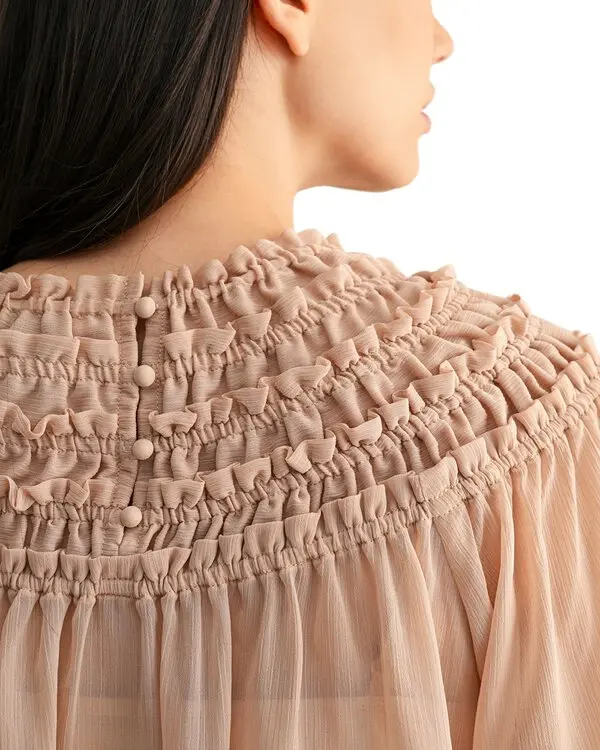LUVEE Smocked Sheer Blouse - Blush