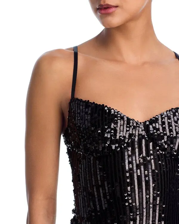 AREA Sequin Wrapped Mini Dress - Black