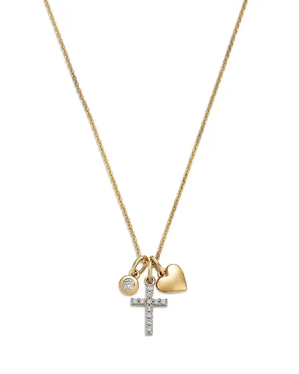 Bloomingdale'S 14k Yellow Cross, Heart And Diamond Charm Necklace 0.15 Tcw - Gold