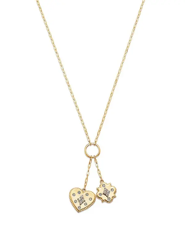 Bloomingdale'S Diamond Heart & Clover Charm Necklace - Gold