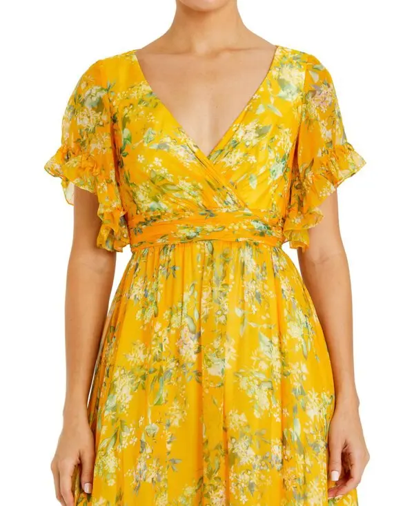 Mac Duggal Flounce Sleeve Floral Maxi Dress
