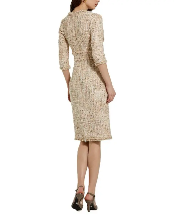 Mac Duggal 3/4 Sleeve Beaded Trim Patch Pocket Midi Dress