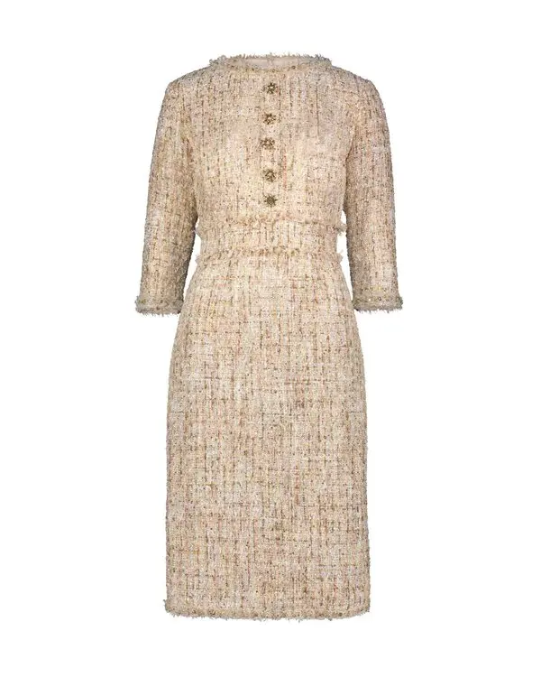 Mac Duggal 3/4 Sleeve Beaded Trim Patch Pocket Midi Dress
