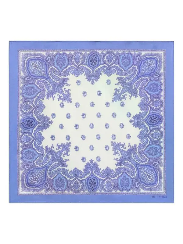 Etro Paisley Silk Pocket Square - Blue