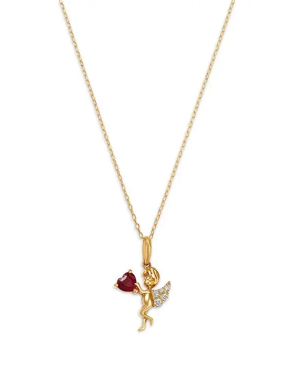 Bloomingdale'S Ruby And Diamond Cupid Heart Pendant Necklace - Gold