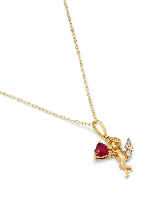 Bloomingdale'S Ruby And Diamond Cupid Heart Pendant Necklace