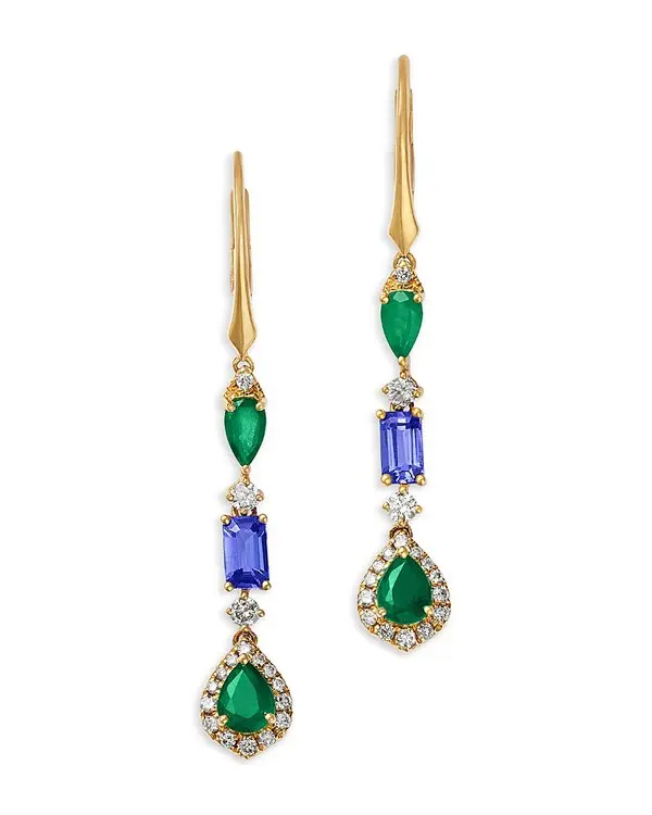 Bloomingdale'S 14k Yellow Gold Emerald, Tanzanite & Diamond Drop Earrings - Green/gold