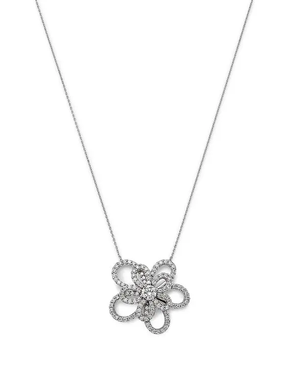 Bloomingdale'S Diamond Micropave Flower Pendant Necklace In 14k, 1.0 Tcw - White Gold