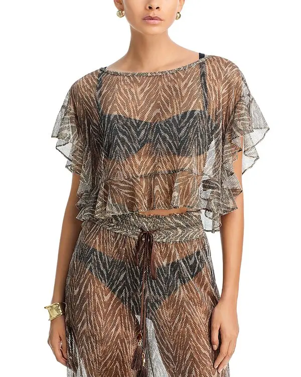 Ramy Brook Synthia Cover Up Top - Beach Brown Zebra