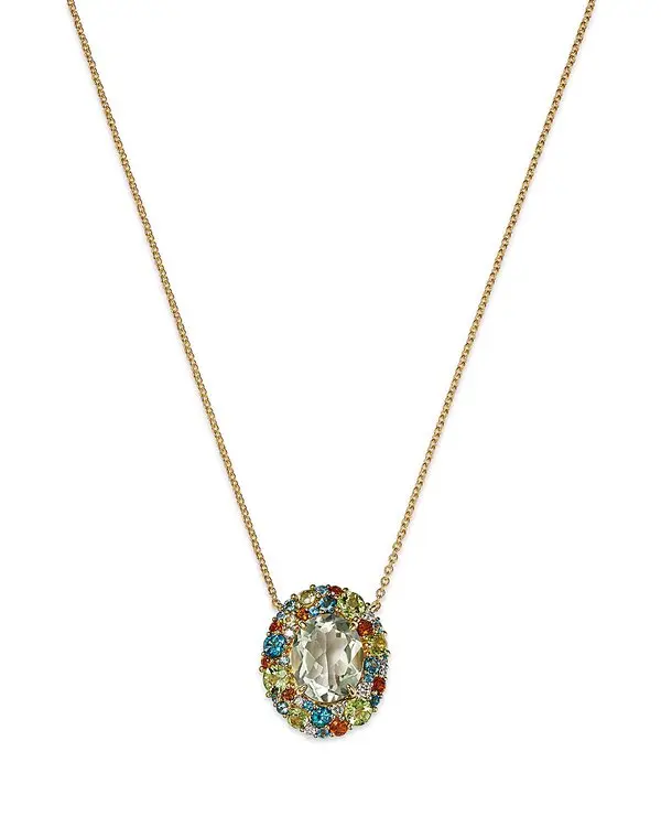 Bloomingdale'S Prasiolite, Multi Gemstone & Diamond Halo Pendant Necklace In 14k Yellow 18 - Gold