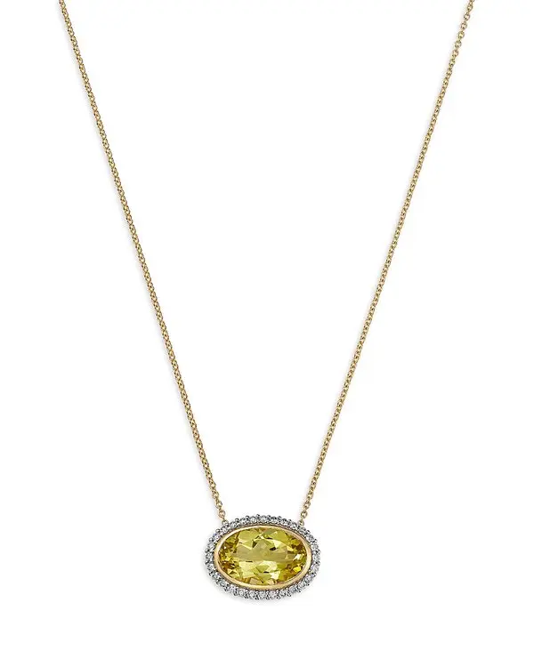 Bloomingdale'S Fine Collection Lemon Quartz And Diamond Halo Pendant Necklace - Gold