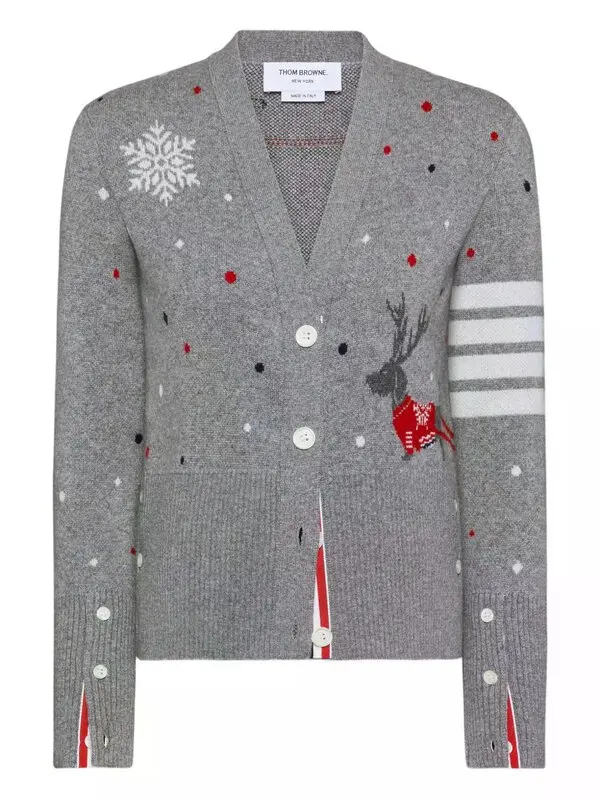 Thom Browne Intarsia Hector Reindeer Cardigan - Grey