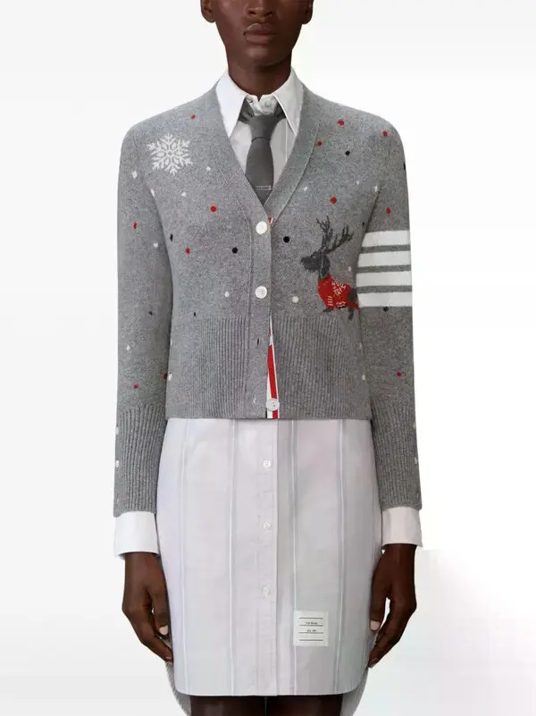 Thom Browne Intarsia Hector Reindeer Cardigan - Grey