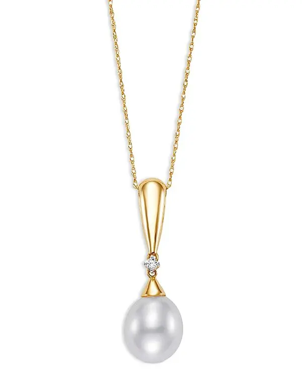 Bloomingdale'S 14k Yellow Diamond & Freshwater Pearl Pendant Necklace - Gold