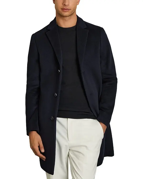 REISS Gable Wool Blend Overcoat - Navy