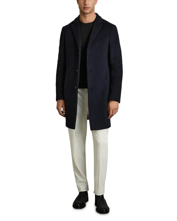 REISS Gable Wool Blend Overcoat - Navy