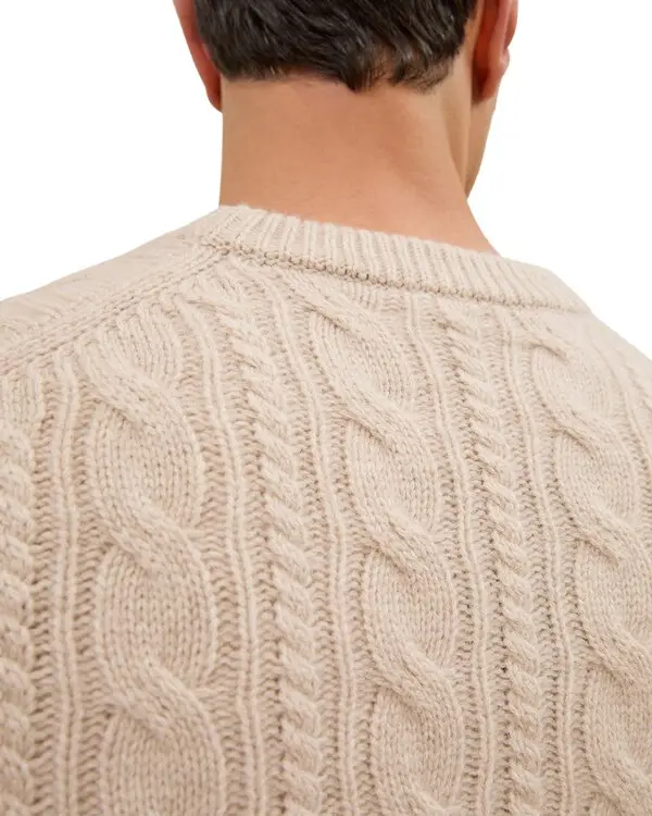 REISS Long Sleeved Crewneck Cable Cashmere Blend Sweater