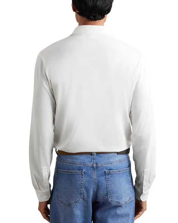 REISS Porofino Long Sleeved Jersey Half Button Polo Shirt - White