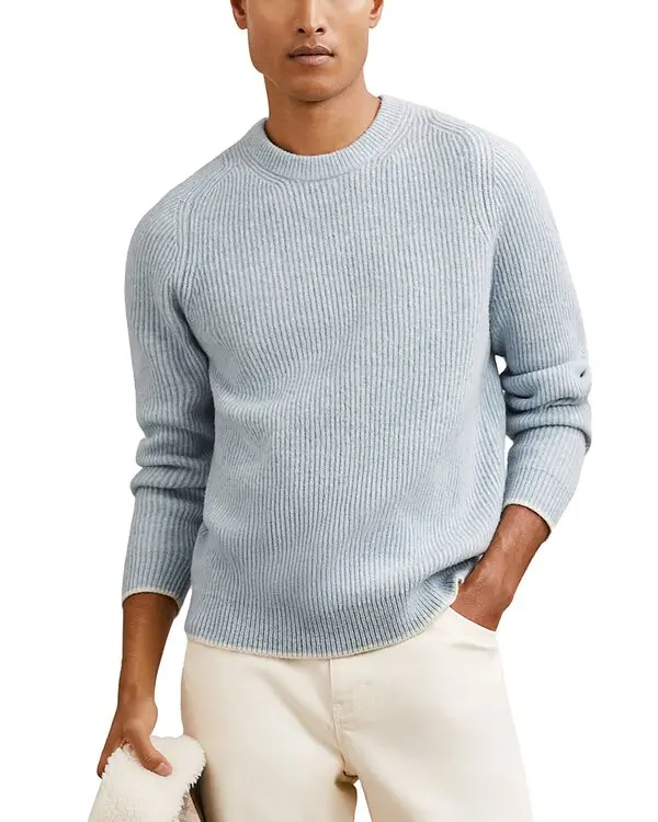REISS Ribbed Crewneck Sweater - Soft Blue